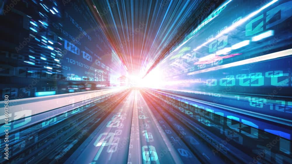 Loopable video of digital data flow on road in concept of program ...