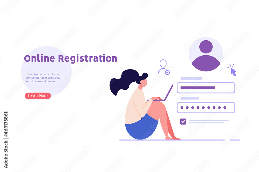 Woman creating new account with login and secure password. Registration ... Woman creating new account with login and secure password. Registration ...