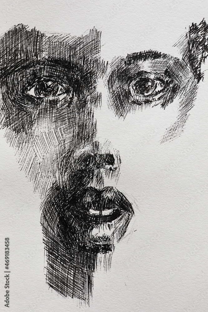 Scared face - illustration. Detailed picture of a frightened person ...