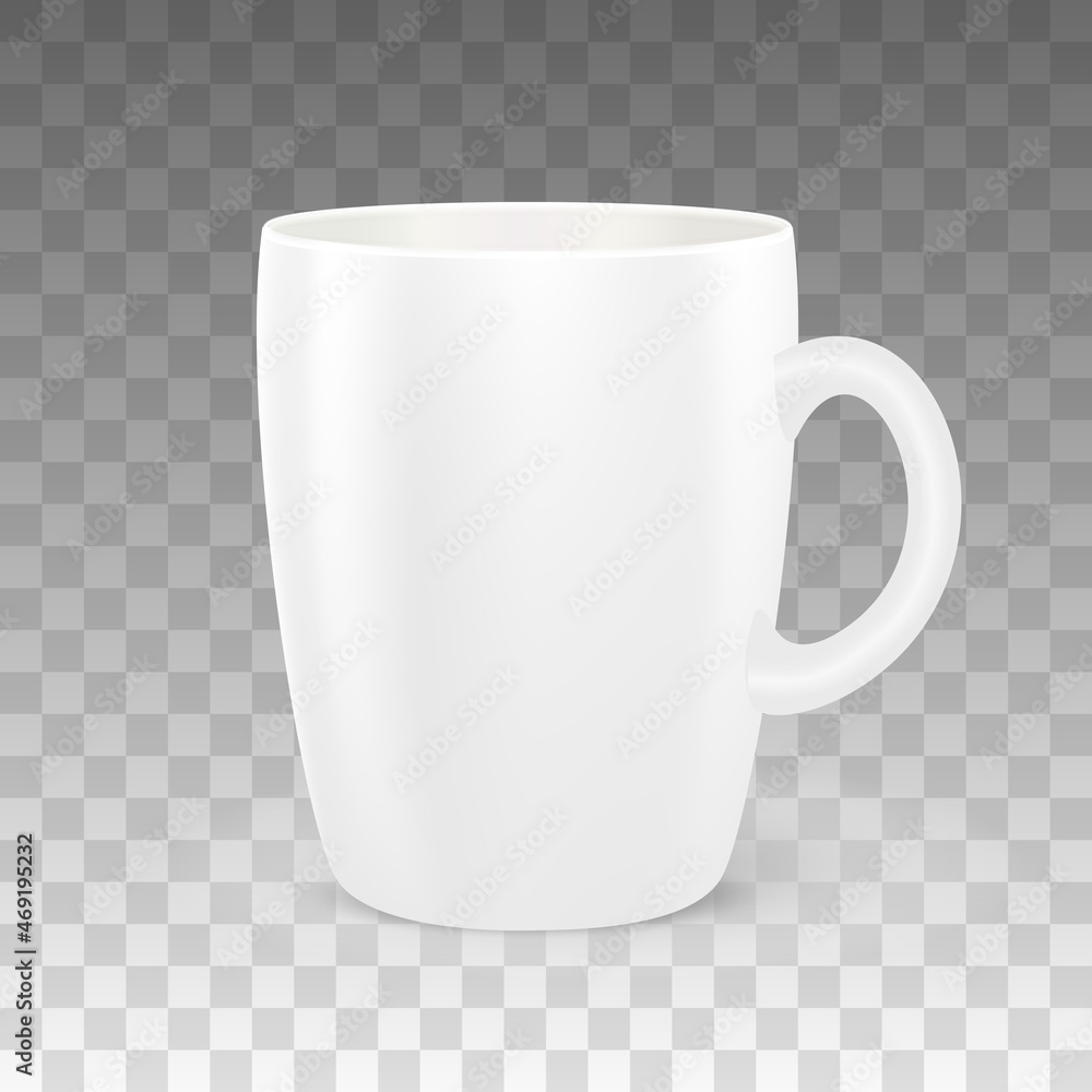 Realistic white cup isolated on transparent background. Vector template ...