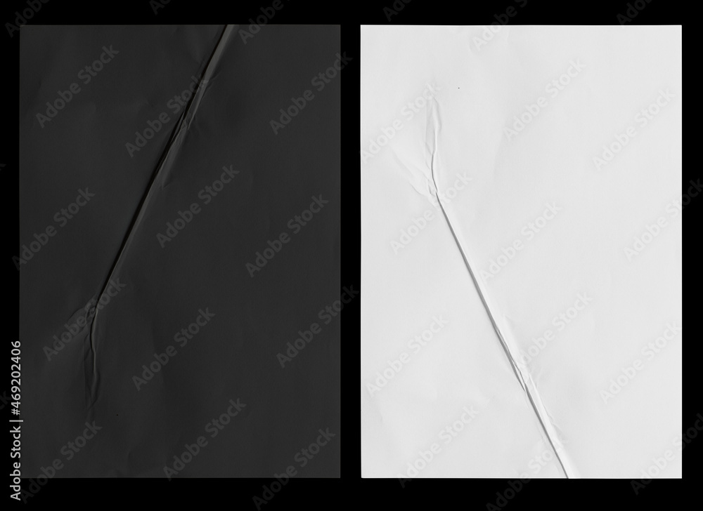 black and white paper wrinkled poster template , blank glued creased ...