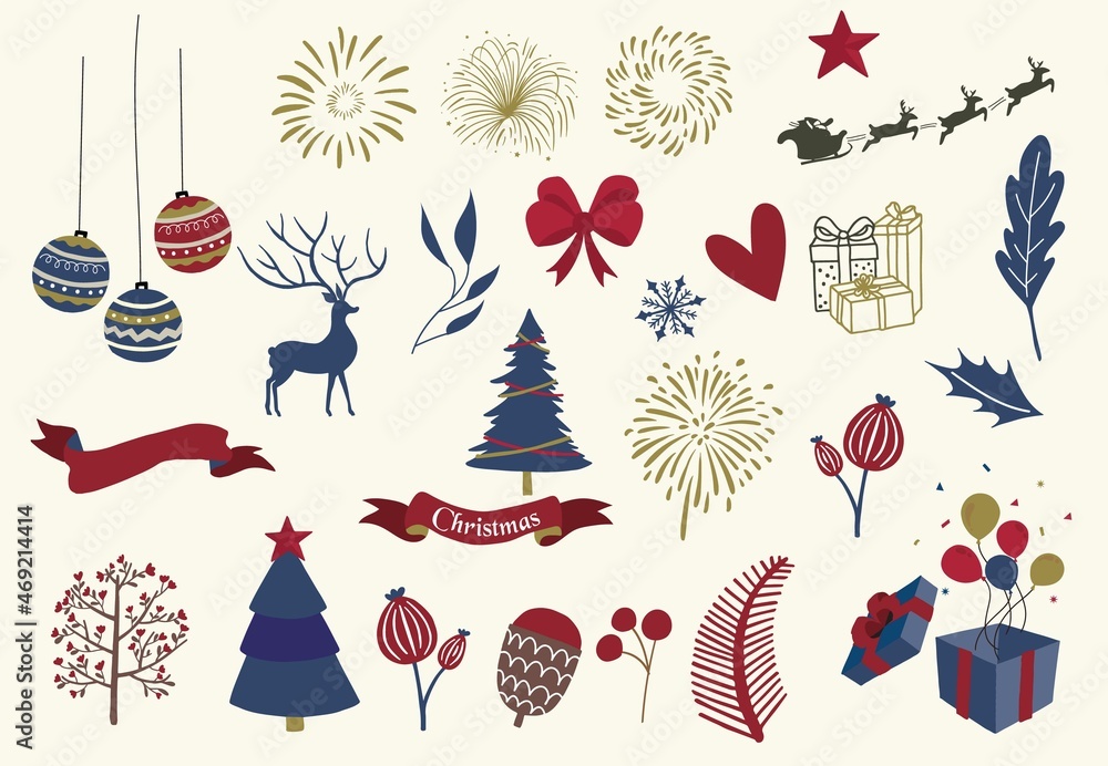 Party icon collection with firework,tree,ribbon.Vector illustration for ...