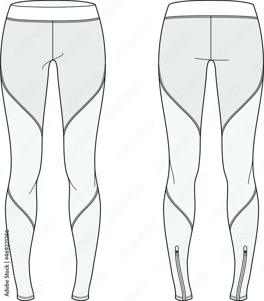 women running tights front and back view template flat sketch vector ...