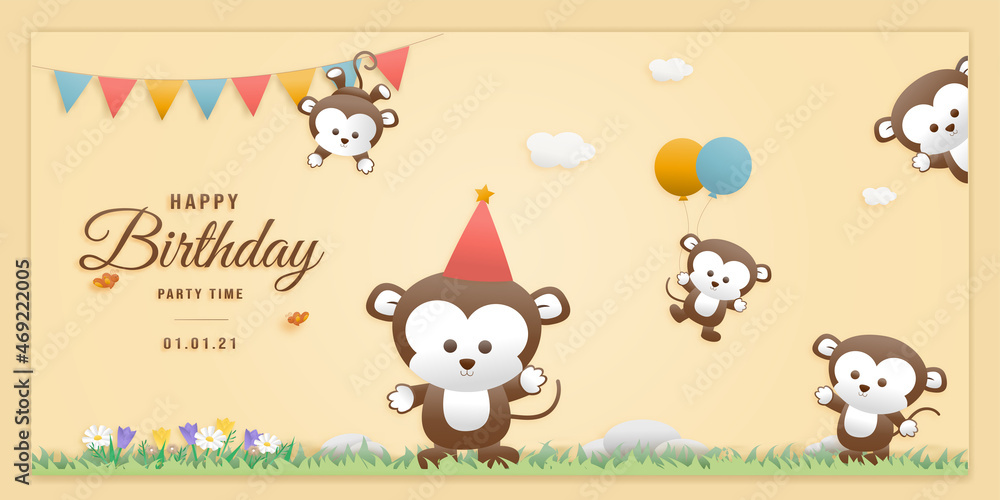 Cute birthday greeting card. jungle animals celebrate children's ...