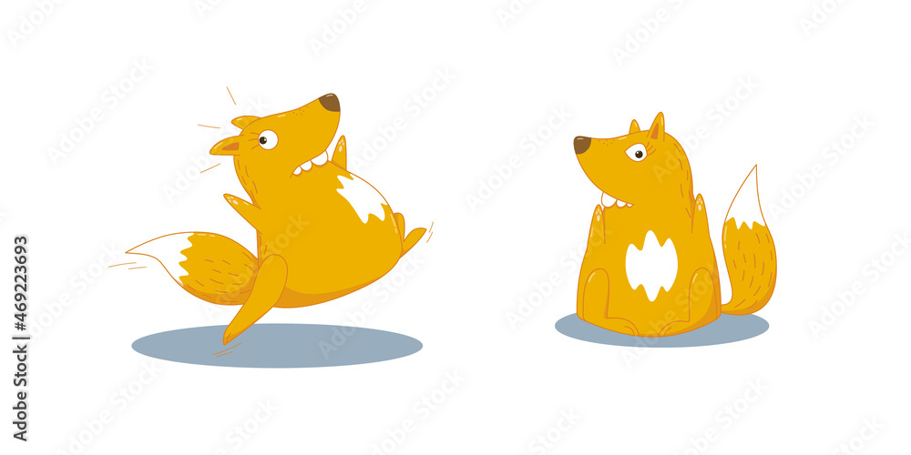 Cute fox cartoon vector character set. Running in panic and scared ...