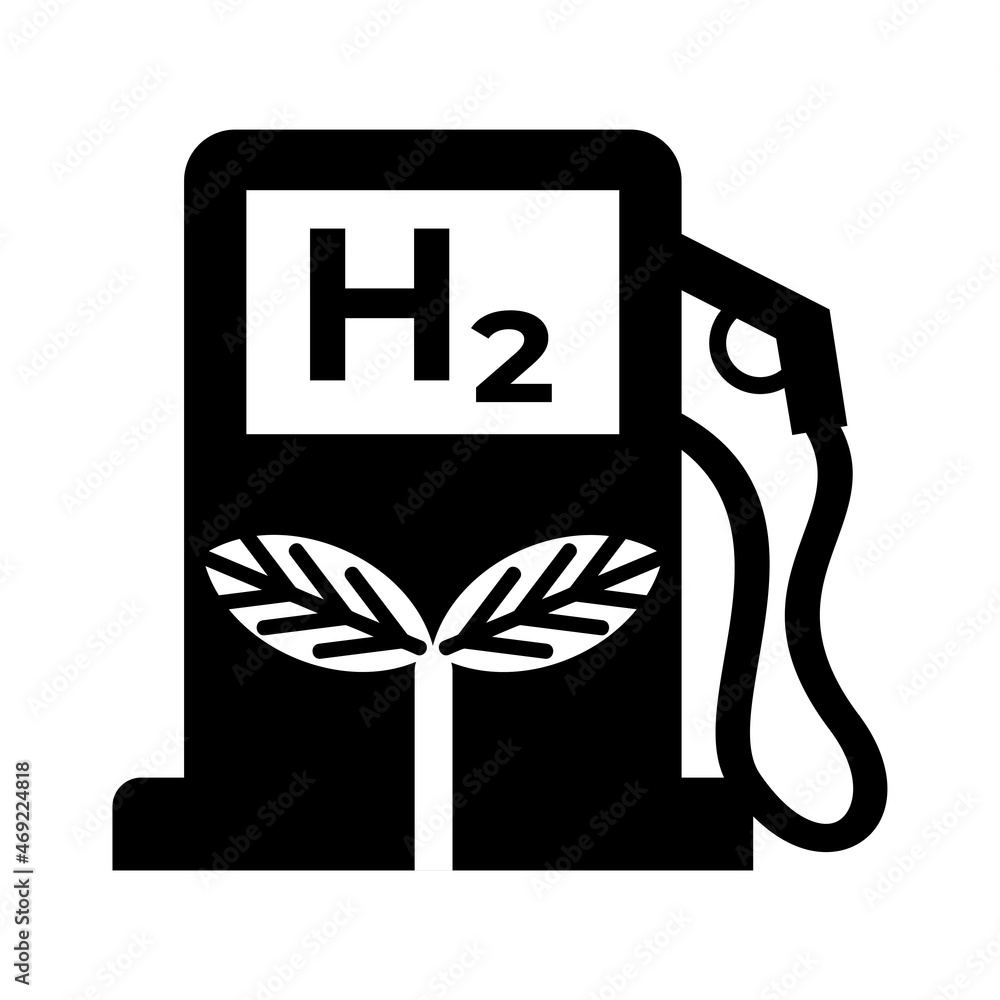 Simple flat black and white hydrogen refueling icon. Gas station vector ...