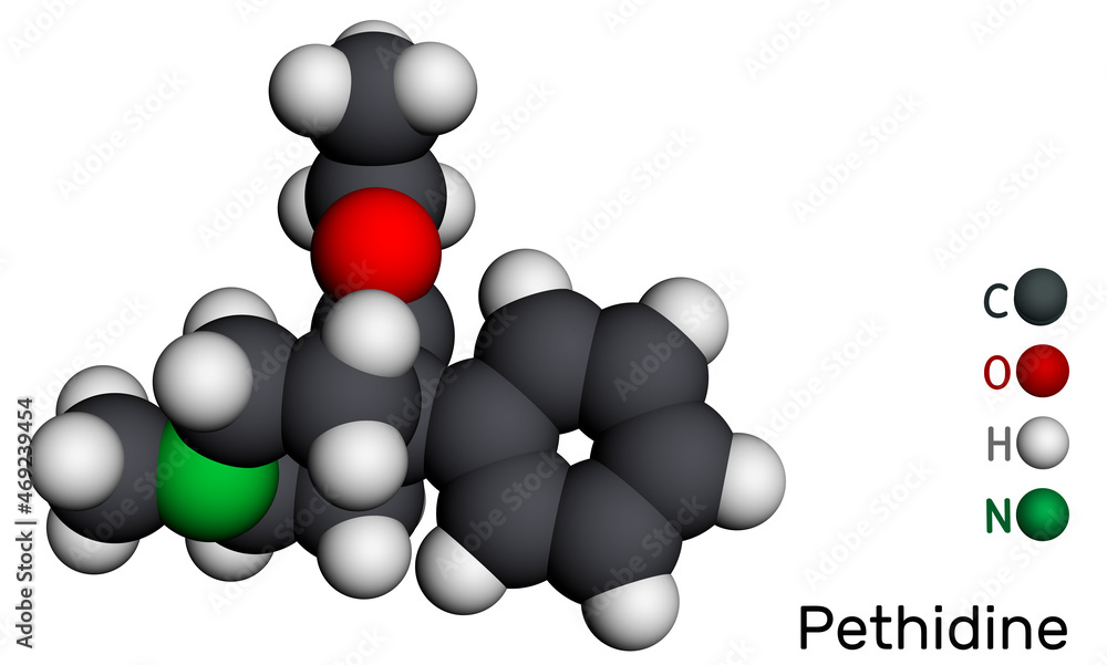 Pethidine, meperidin molecule. It is opioid agonist with analgesic and ...