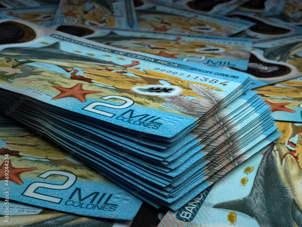 Costa Rican money. Costa Rican colon banknotes. 2000 CRC colones bills ...