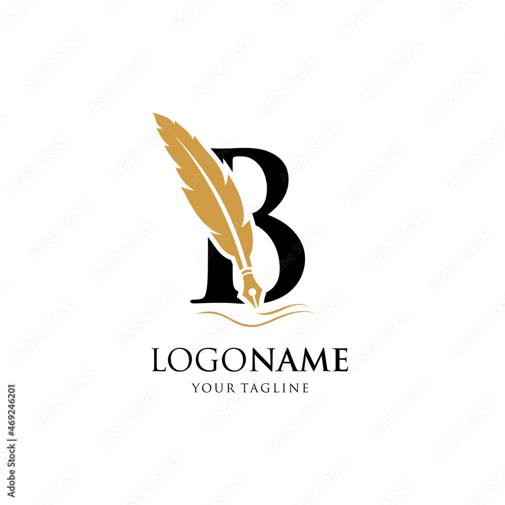 Letter B Feather Pen Logo Design Vector Icon Graphic Emblem ...