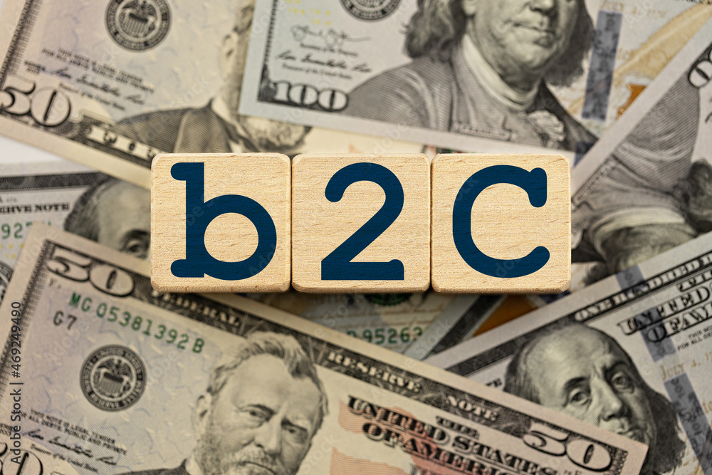 B2C (business-to-consumer business relationship) theme. wooden cubes ...