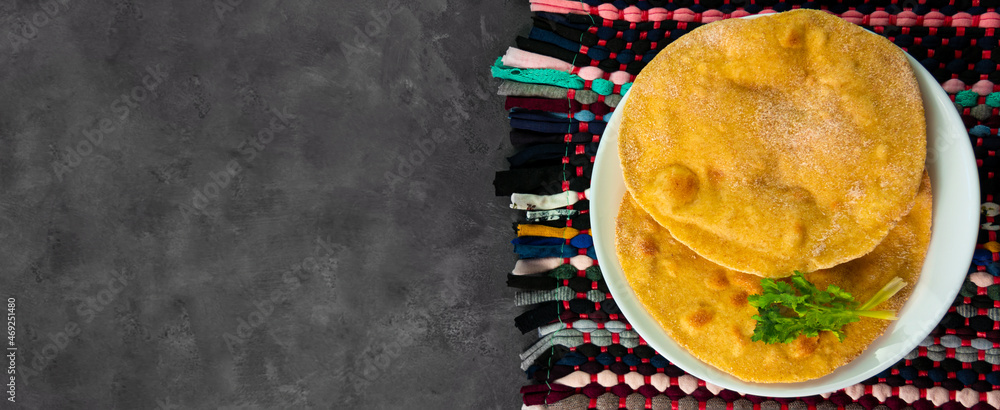 Homemade corn flatbread cilantro green tomato salsa authentic textile ...