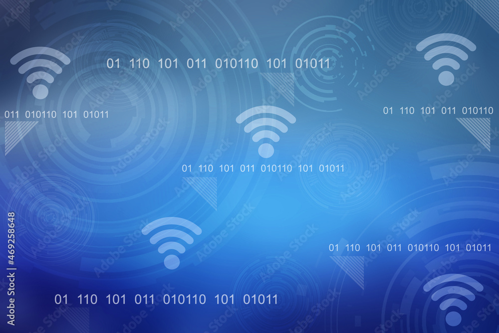 2d illustration wifi futuristic technology background Stock ...