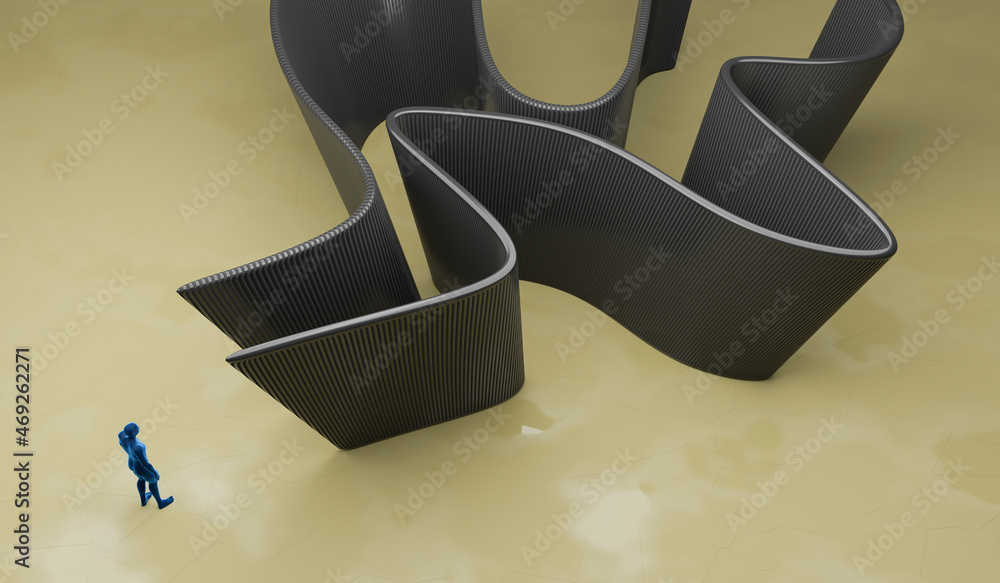 Three dimensional render of person standing in front of entrance of ...