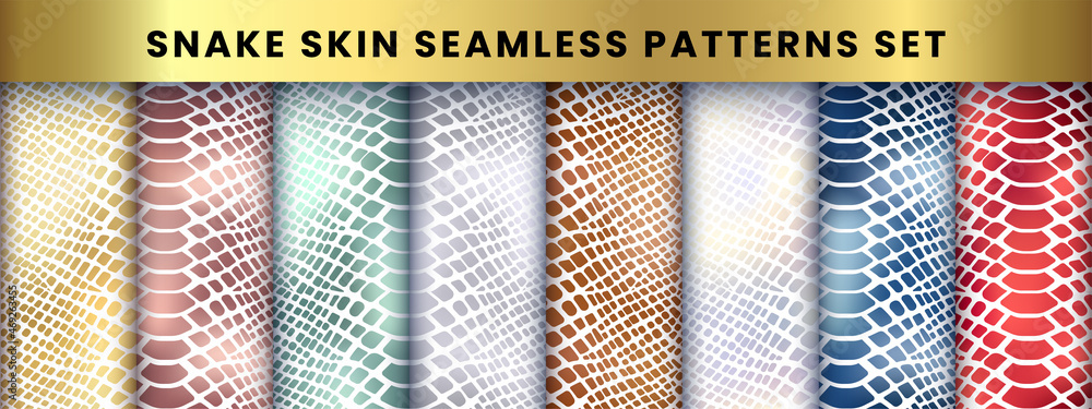 Trendy snake skin gold vector seamless pattern set. Wild animal reptile ...