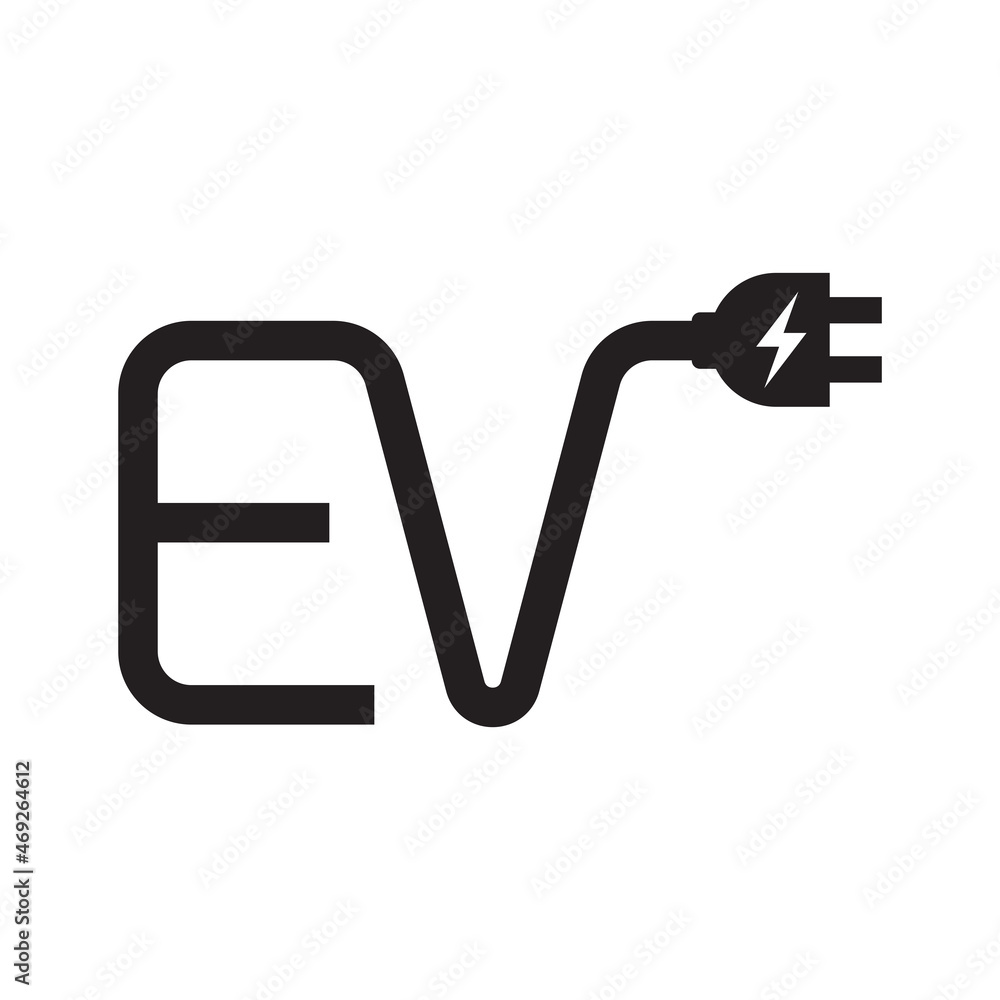 EV with plug icon symbol, Electric vehicle, Charging point logotype ...