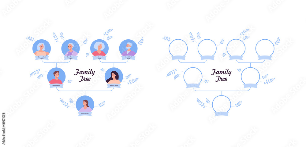 Family tree template and genealogy concept. Vector flat modern ...