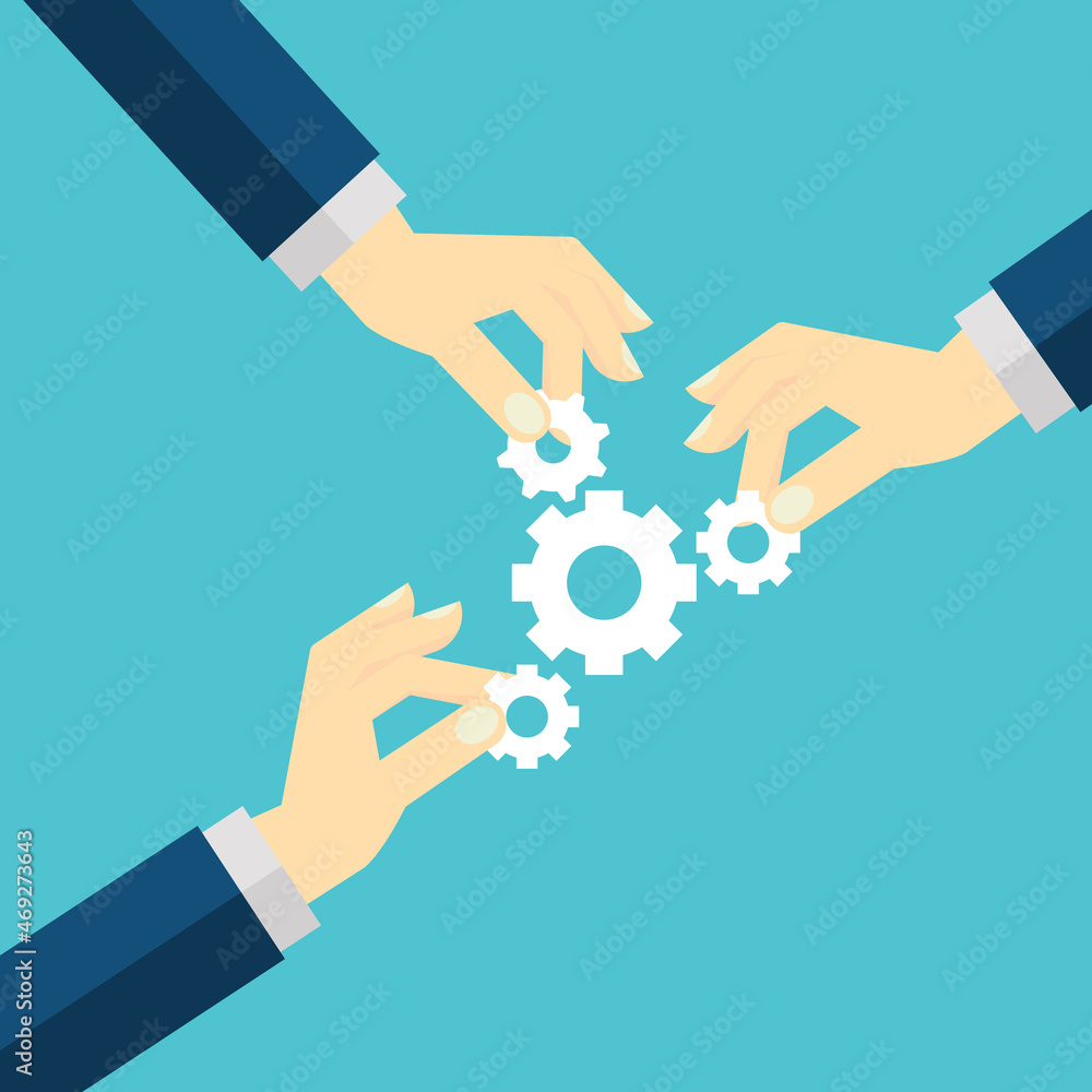 Business concept. Team metaphor. Employee team create mechanism with ...