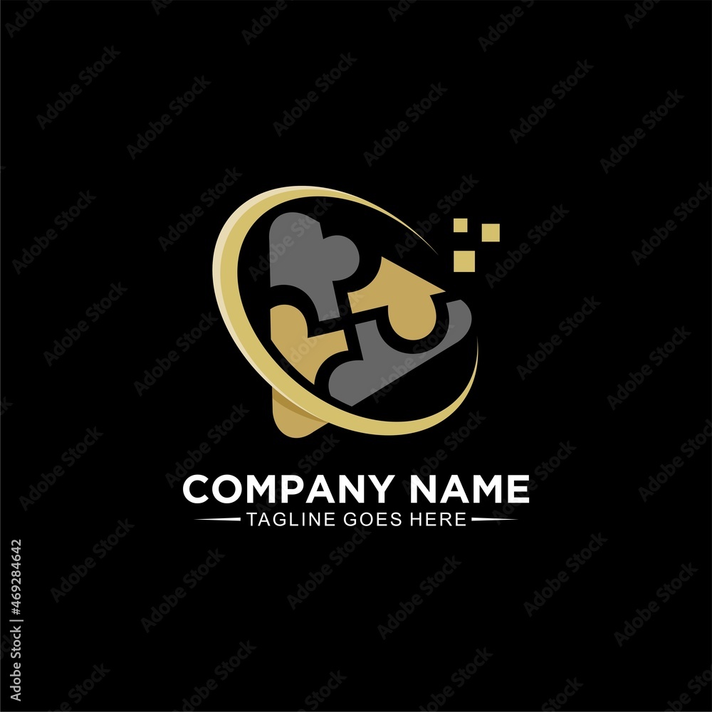 Logo design with puzzle shape concept and play button for business ...