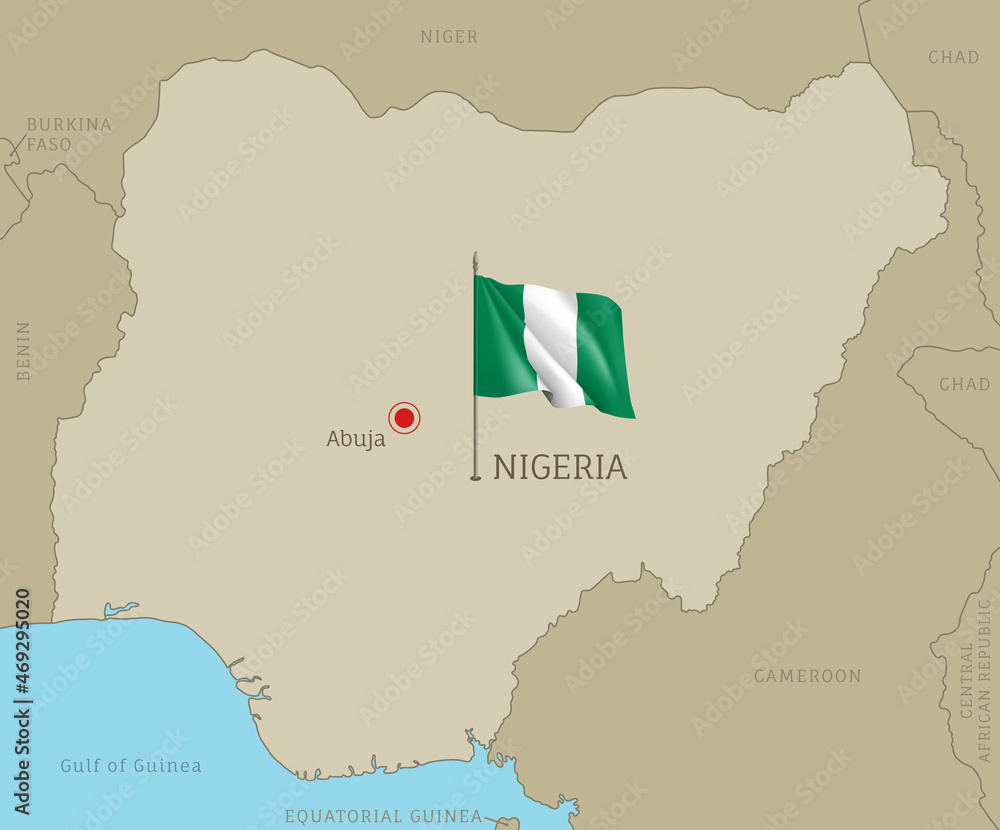 Vektorová grafika „Highly detailed Nigerian map with flag and labelings ...