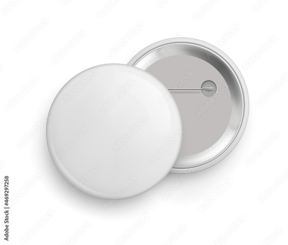 Blank glossy metallic 3d pin badge of circular shape. Front and back ...