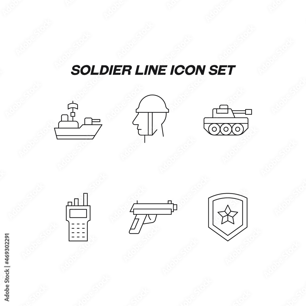 Industry concept. Collection of modern high quality soldier line icons ...