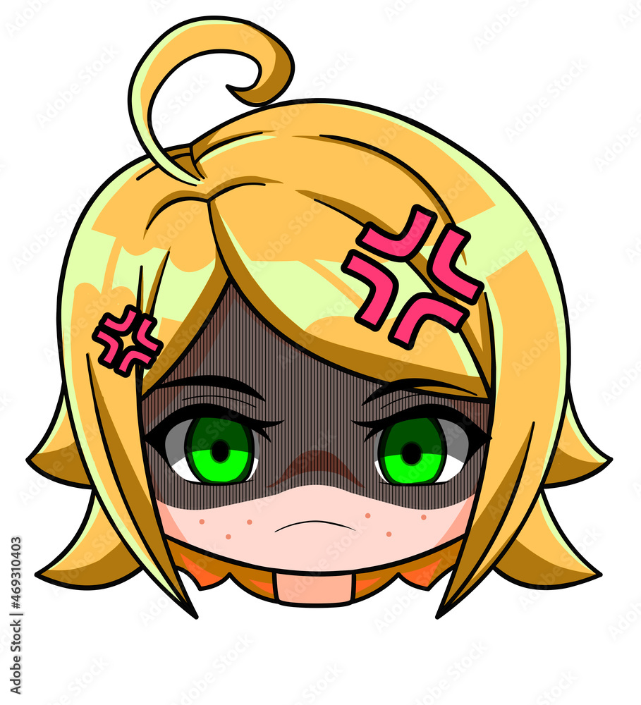 Kawaii anime face, anime chibi design. Angry expression. Stock ...