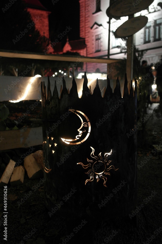 Festive street fire decoration metal box with the image of the moon and ...