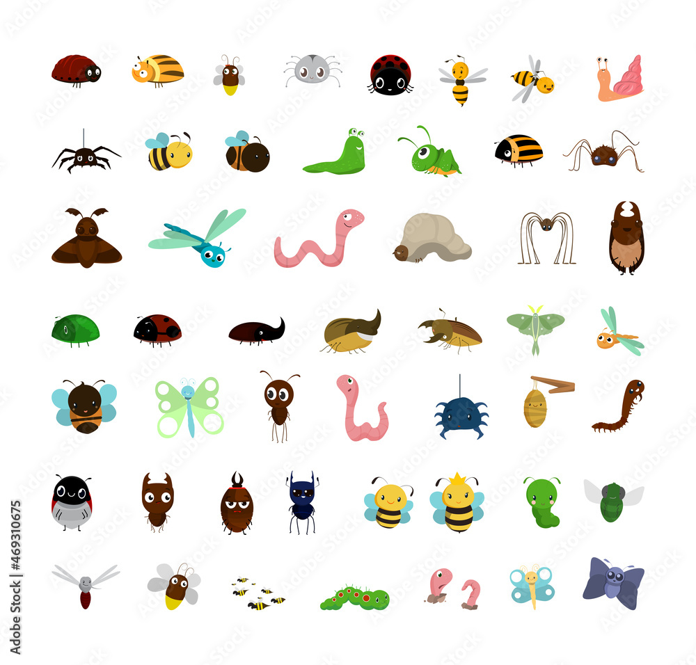 Collection of cartoon funny insects. Characters for children's books ...