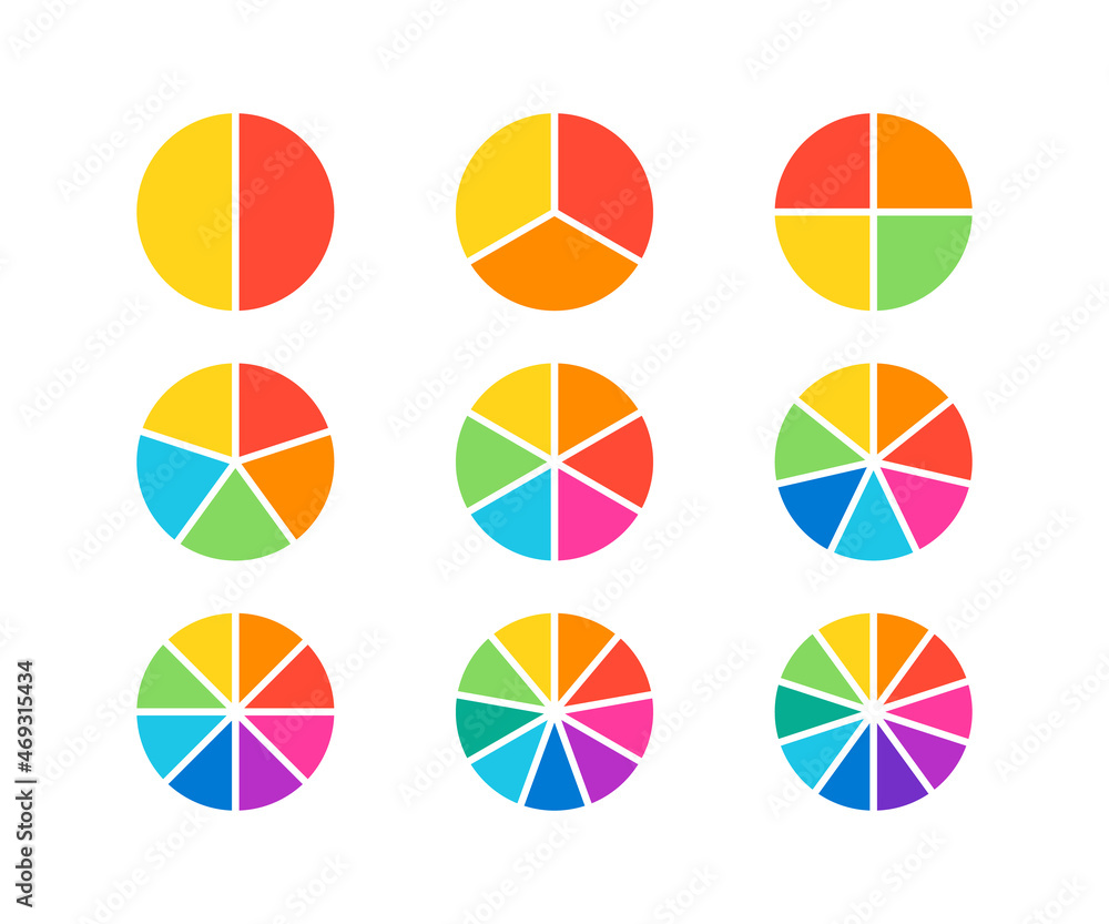 2-10 sections pie chart infographic elements set. Clipart image ...