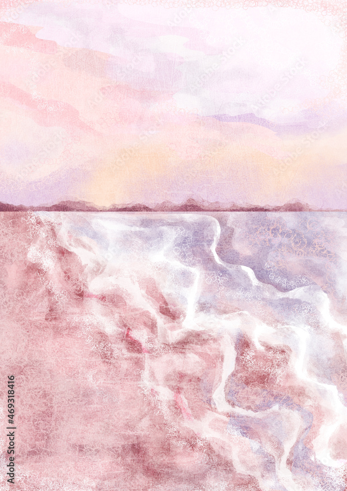 Boho Pink Sea with Waves Art Print. Abstract Minimal Background ...