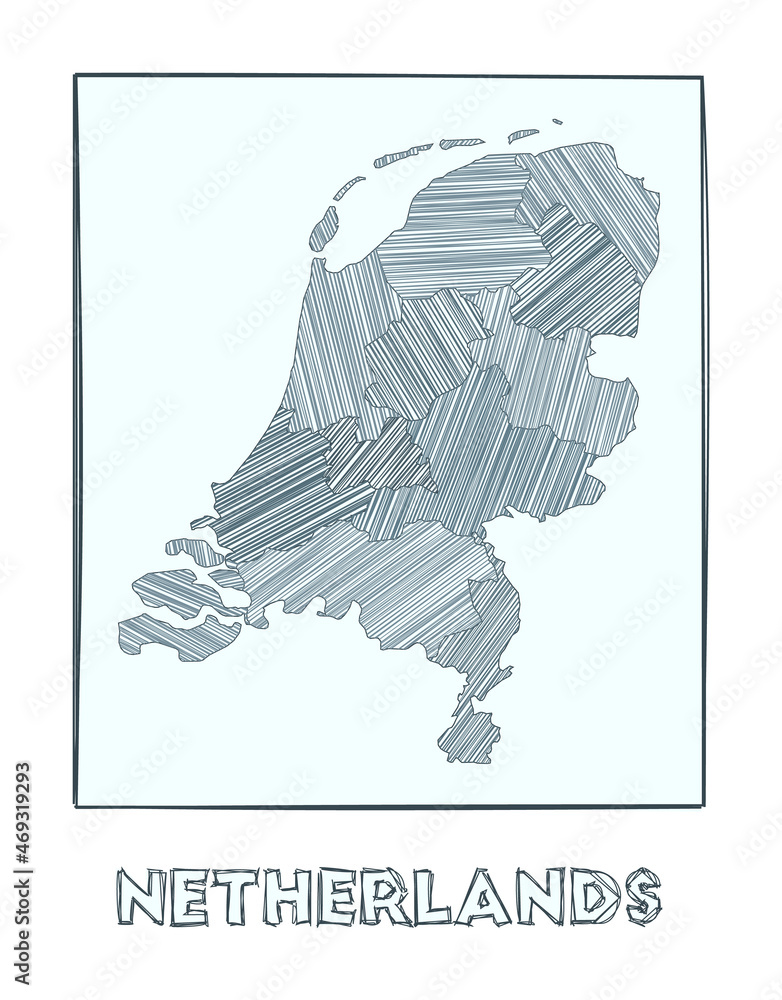 Sketch map of Netherlands. Grayscale hand drawn map of the country ...