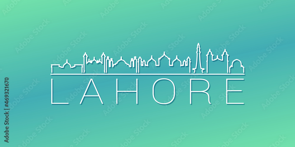 Lahore, Punjab, Pakistan Skyline Linear Design. Flat City Illustration ...