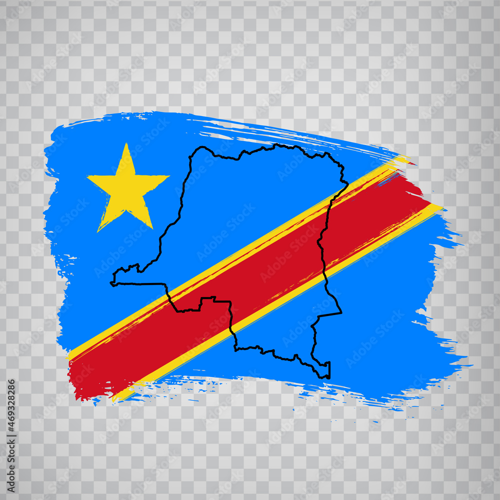 Flag Democratic Republic Of The Congo From Brush Strokes And Blank Map