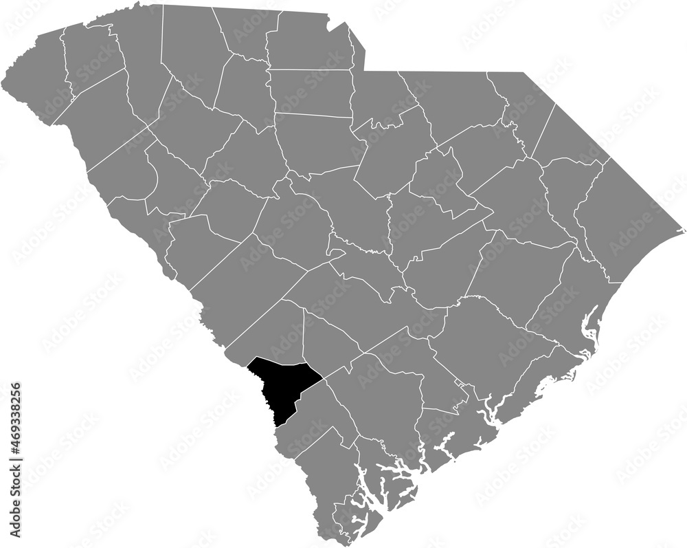 Black highlighted location map of the Allendale County inside gray ...