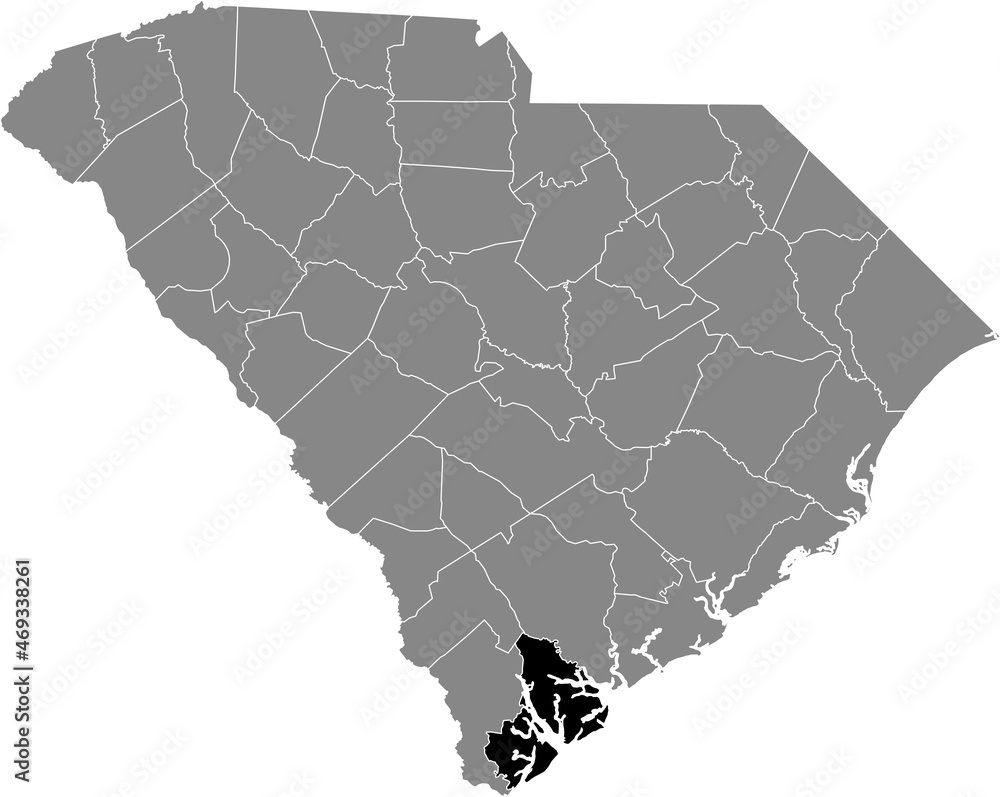Black highlighted location map of the Beaufort County inside gray ...