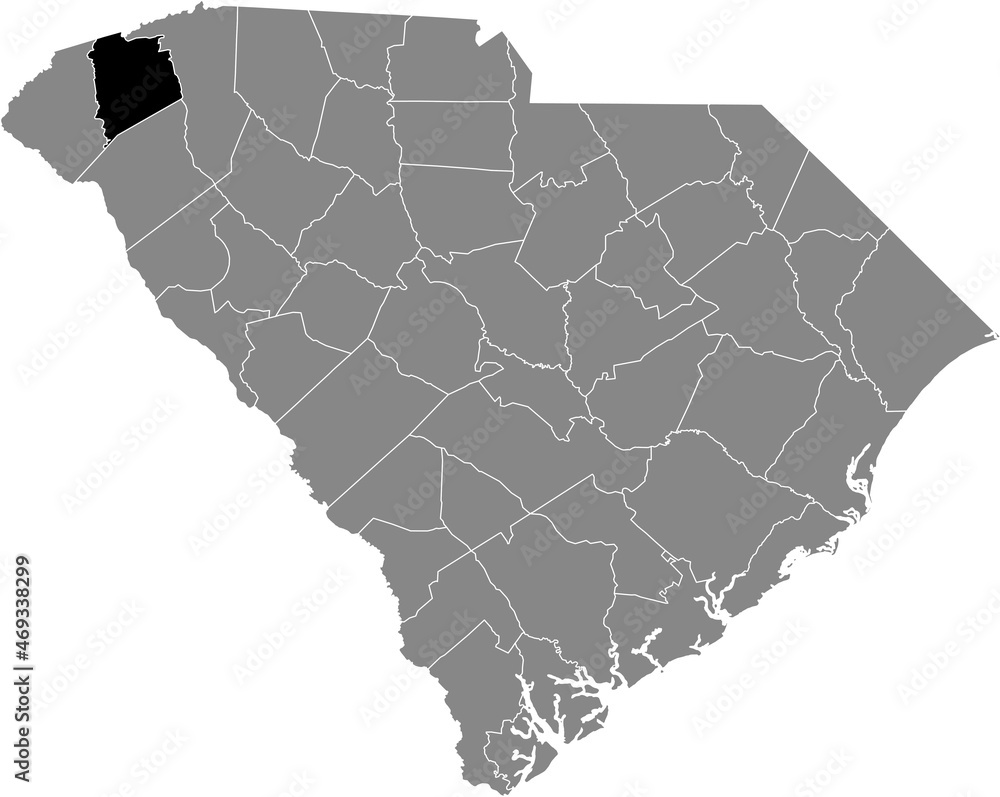 Black highlighted location map of the Pickens County inside gray ...