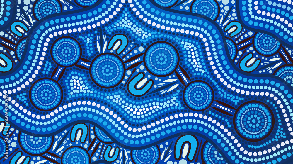 Dot design aboriginal blue artwork Stock Vector | Adobe Stock