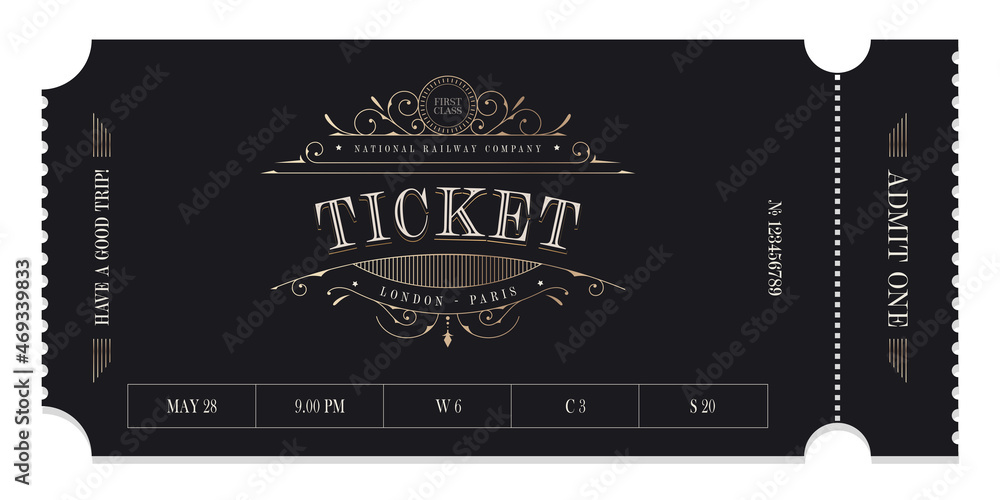 Ticket template in vintage style. For excursion routes, retro parties ...