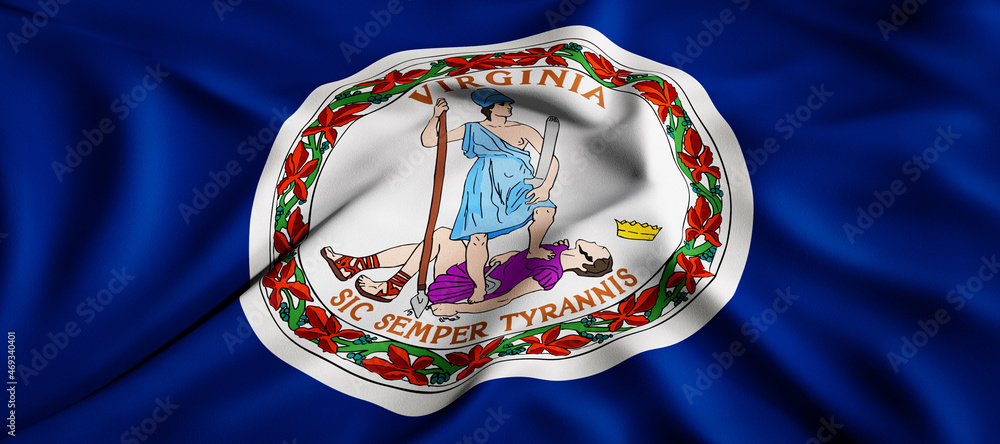 Waving flag concept. National flag of the US State of Virginia. Waving ...