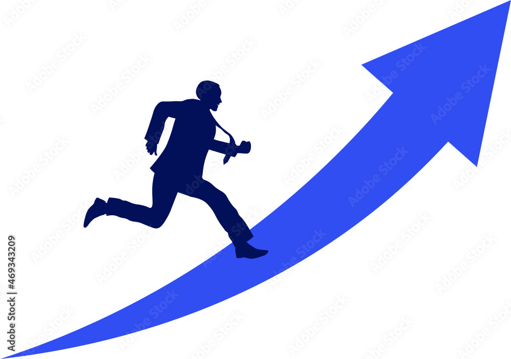 Vecteur Stock hombre de negocios subiendo por una flecha. Hombre de ...