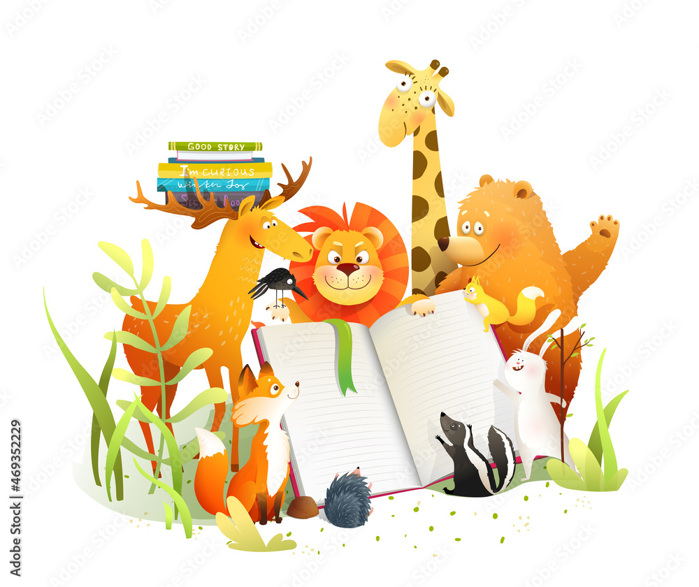 Jungle Animals Reading Clip Art