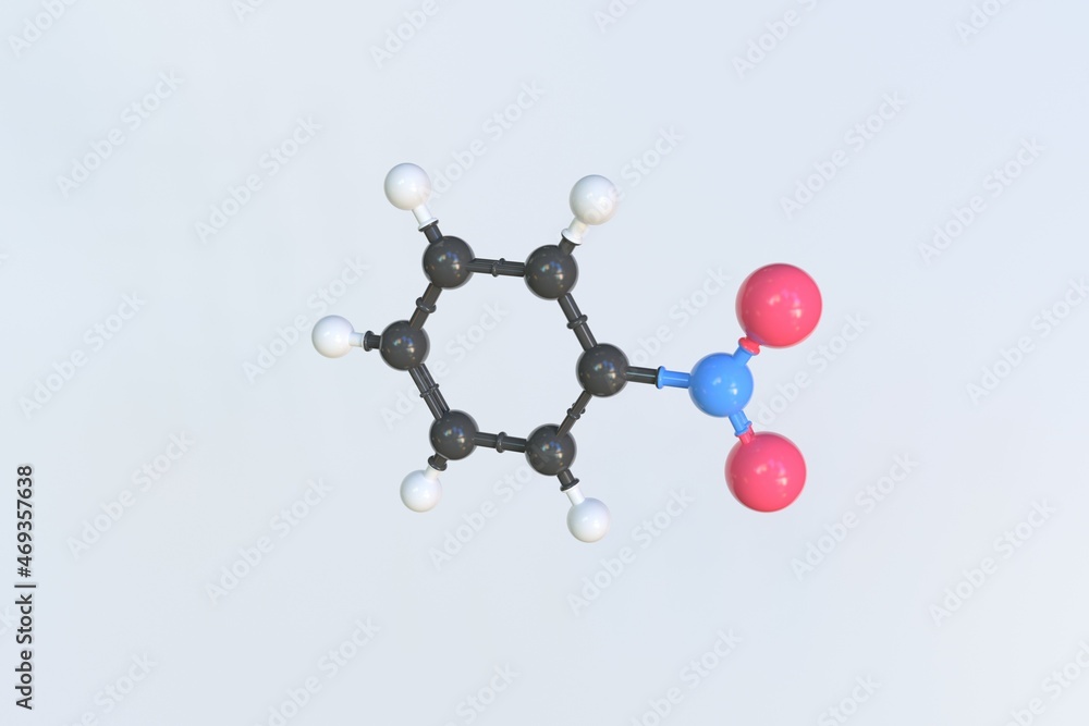Nitrobenzene molecule, isolated molecular model. 3D rendering Stock ... Nitrobenzene molecule, isolated molecular model. 3D rendering Stock ...