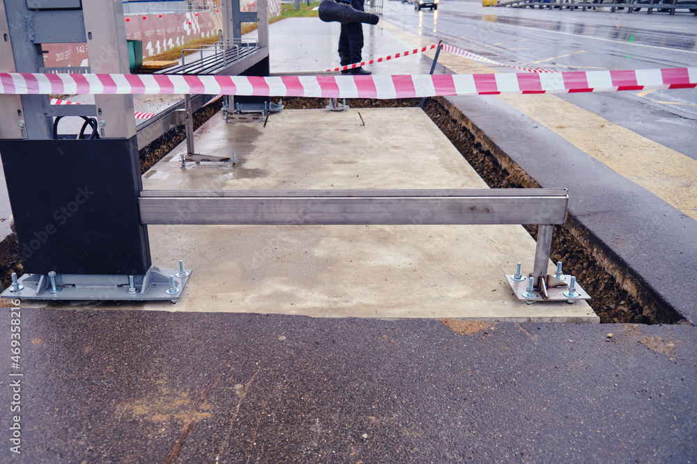 Installation of new bus stops for urban public transport Stock Photo ...