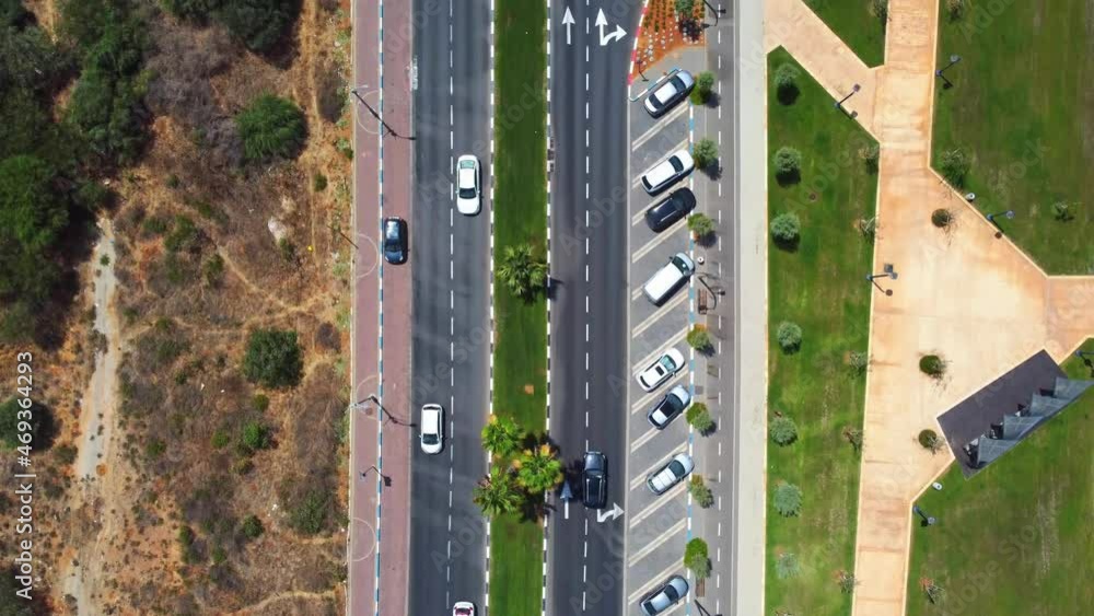 beautiful road with two lanes from a bird's eye view. on the sides of ...