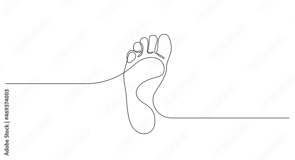 One continuous line drawing of bare foot. Elegance female leg in simple ...