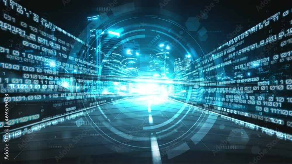 Loopable video of digital data flow on road in concept of program ...