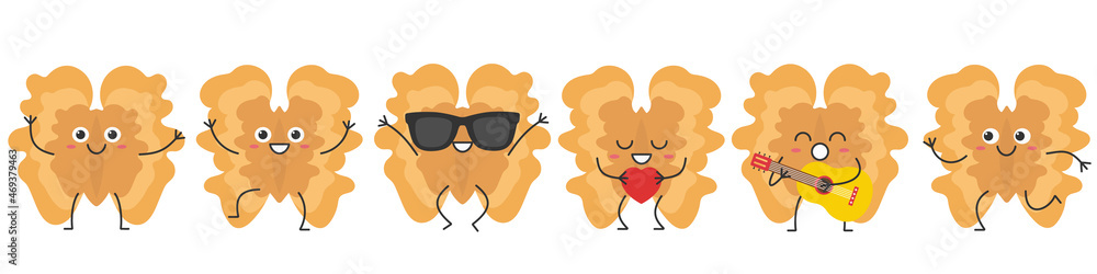 Set walnut cute character cartoon greeting jumping loves sings running ...