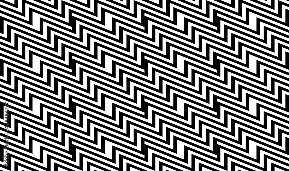 Zig-zag creative background. Black white striped seamless pattern. Op ...