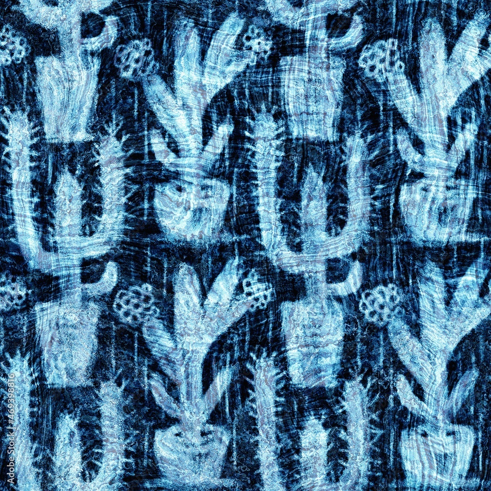 Seamless indigo block print texture on navy blue woven effect ...