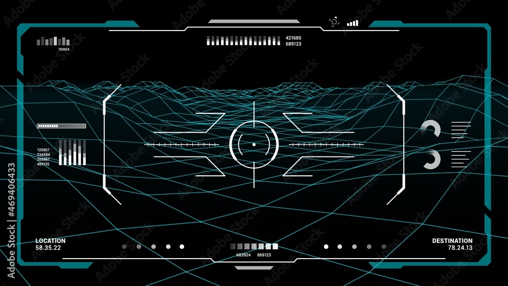 HUD futuristic monitor screen interface, target aim control ui or gui ...
